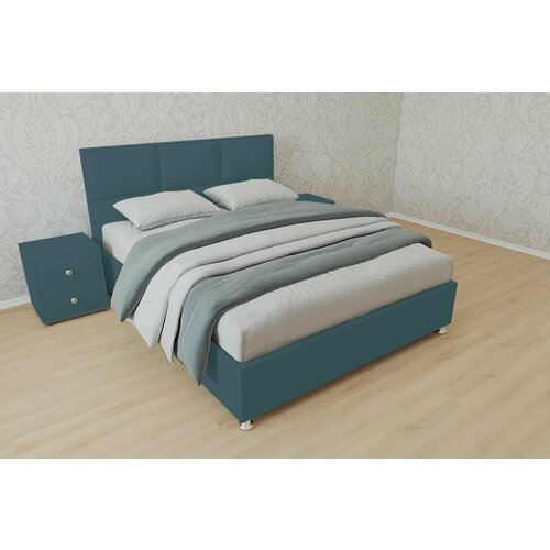 Двуспальная кровать Корсика 180x200 основание металлическое с ламелями велюр бирюзовый без ножек