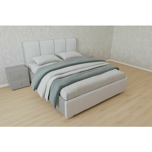 Двуспальная кровать Европа 140x200 основание металлическое с ламелями велюр серый ножки 5 см