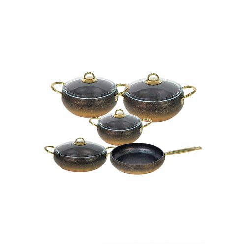 Набор посуды O.M.S. Collection с антипригарным гранитным покрытием из 9 предметов. Цвет золотистый