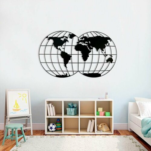 Декоративное металлическое панно, Карта мира (черный цвет)