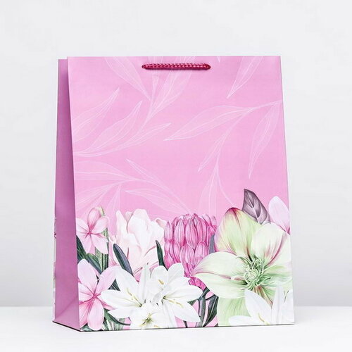 Пакет подарочный "Розовый луг", 26 x 32 x 12 см