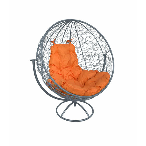 Вращающееся кресло M-group круг с ротангом серое оранжевая подушка
