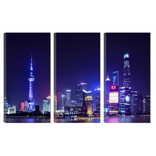 Модульная картина "Ночной Шанхай" PR-2062 (94x60см). Натуральный холст