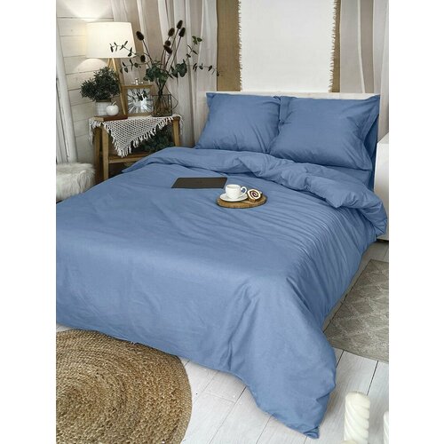 Комплект постельного белья Классика, Евро, голубой, наволочки 70х70