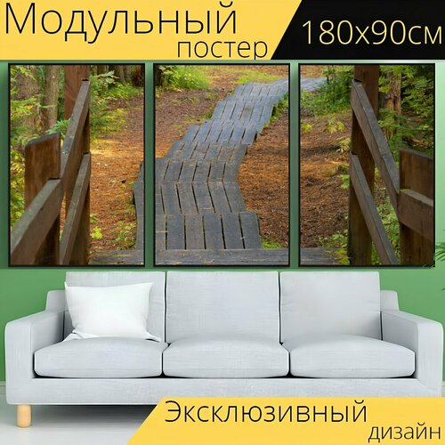 Модульный постер "Лестница, шаги, лес" 180 x 90 см. для интерьера