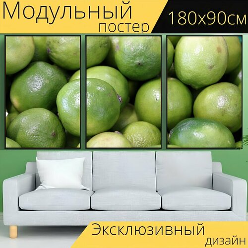 Модульный постер "Лимон, лимоны, цитрусовые" 180 x 90 см. для интерьера