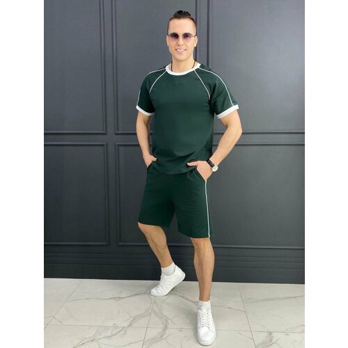 Костюм Jools Fashion летний спортивный с шортами для занятия спортом, размер 48, зеленый