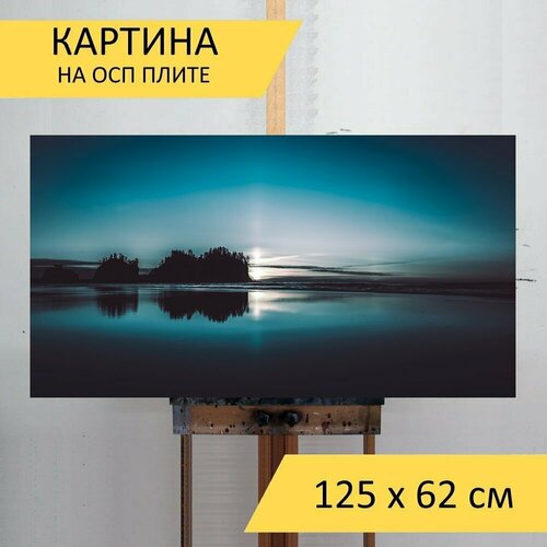 Картина на ОСП 125х62 см. "Озеро, небо, пейзаж" горизонтальная, для интерьера, с креплениями