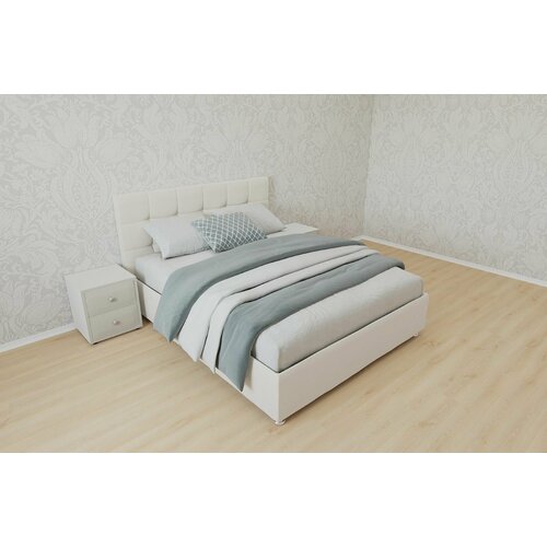 Двуспальная кровать Афина с матрасом 180x200 основание металлическое с ламелями велюр белый без ножек