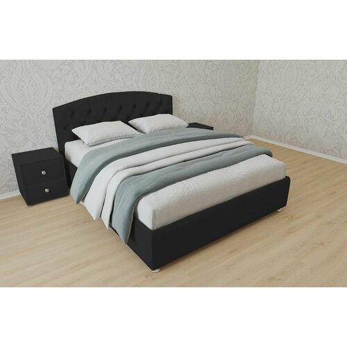 Двуспальная кровать Берлин с матрасом 160x200 основание металлическое с ламелями велюр черный без ножек