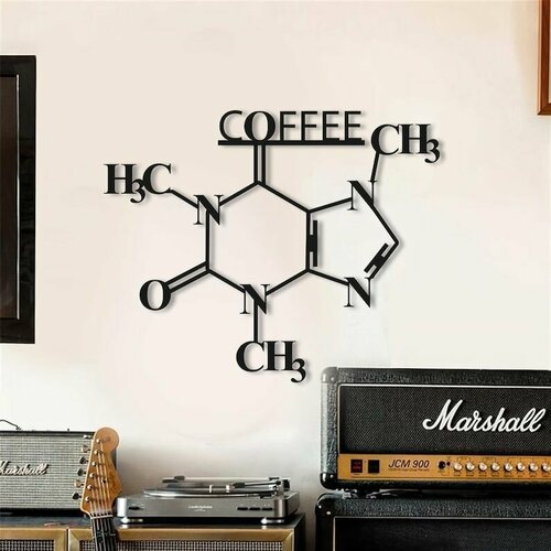 Декоративное металлическое панно, Знак молекулы кофе (черный цвет)