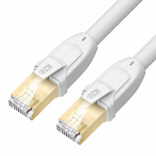 Патч-корд для интернета 30м PROF LSZH S/FTP cat.8 25 Гбит/с RJ45 LAN ethernet high speed медный экранированные коннекторы контакты 24K GOLD (GCR-L306) белый