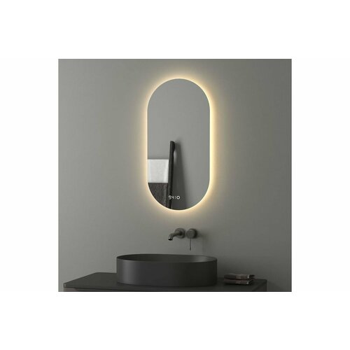 Зеркало Олимпия для ванной с тёплой LED-подсветкой и часами