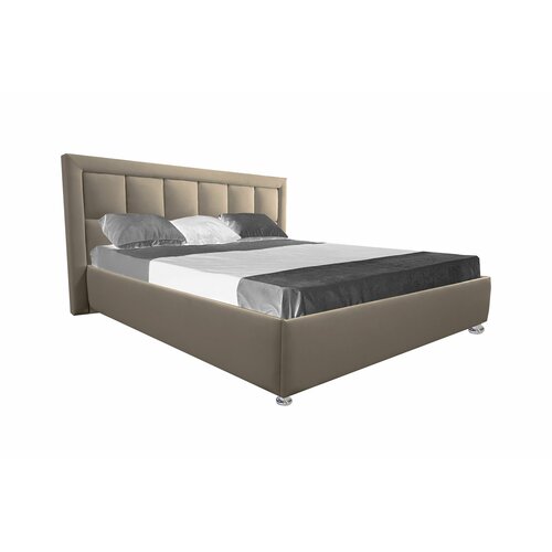 Двуспальная кровать Флорида 180x200 основание металлическое с ламелями велюр бежевый ножки 13 см хром
