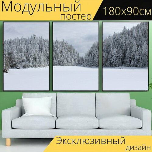 Модульный постер "Снег, зима, пейзаж" 180 x 90 см. для интерьера