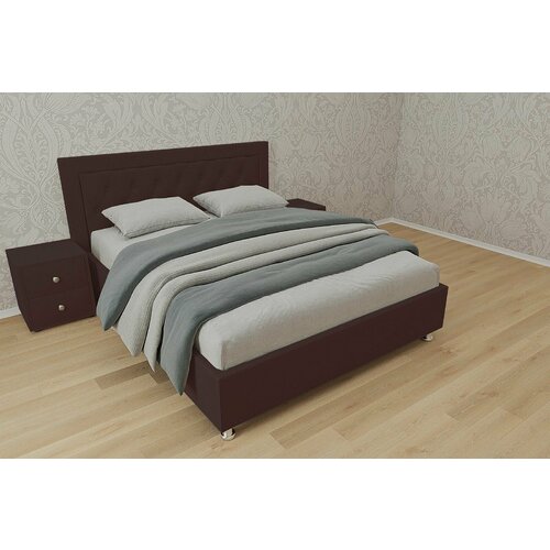 Односпальная кровать Алания 80x200 основание металлическое с ламелями велюр коричневый ножки 13 см хром