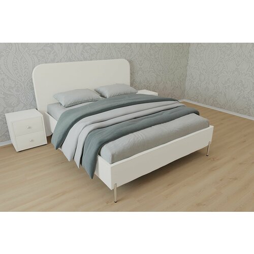 Односпальная кровать Токио 120x200 основание металлическое с ламелями велюр белый ножки 5 см
