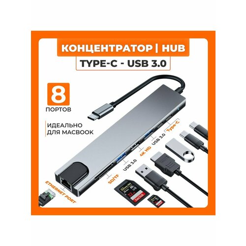 USB-концентратор 8 портов, хаб HDMI, Type-C, USB, micro SD