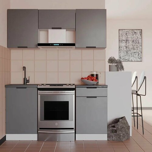 Прямой кухонный гарнитур Фаворит МДФ 1.6 м, Антрацит(серый).