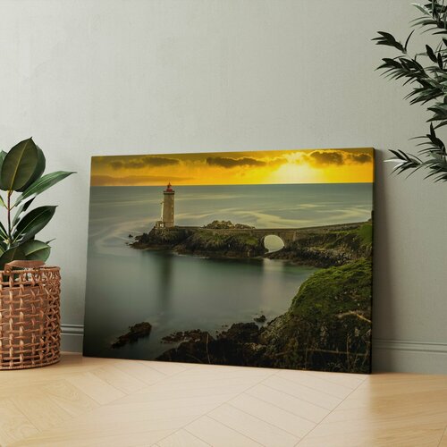 Картина на холсте (франция маяк петит плузане пейзаж закат) 60x80 см/для интерьера/в комнату/на стену/в подарок