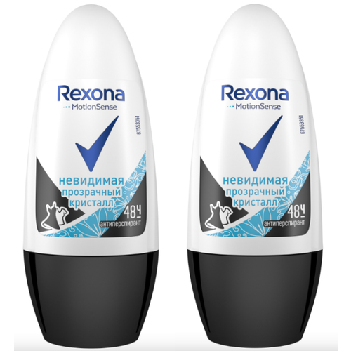 Дезодорант-антиперспирант шариковый Rexona Невидимая защита Прозрачный Кристалл, 50 мл, 2 шт