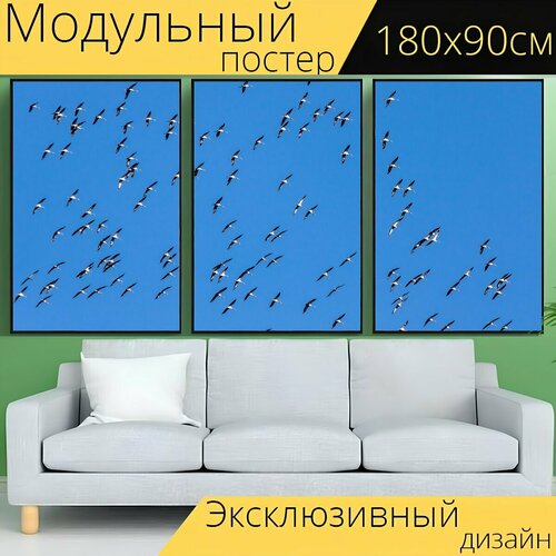 Модульный постер "Птицы, гуси, перелетные птицы" 180 x 90 см. для интерьера