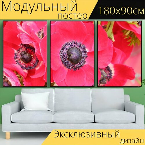Модульный постер "Цветы, розовые, весна" 180 x 90 см. для интерьера