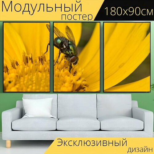Модульный постер "Остроконечный цветок, летать, насекомое" 180 x 90 см. для интерьера