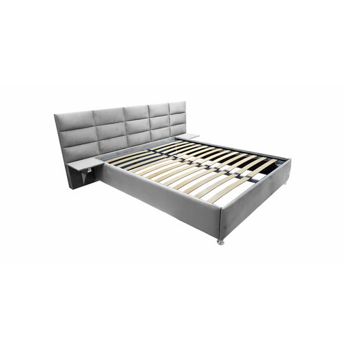 Односпальная кровать Пекин 80x200 основание металлическое с ламелями велюр серый ножки 5 см