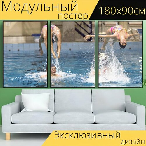 Модульный постер "Синхронное плавание, спорт, бассейн" 180 x 90 см. для интерьера