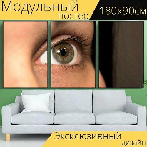 Модульный постер "Глаза, смотреть, женщина" 180 x 90 см. для интерьера