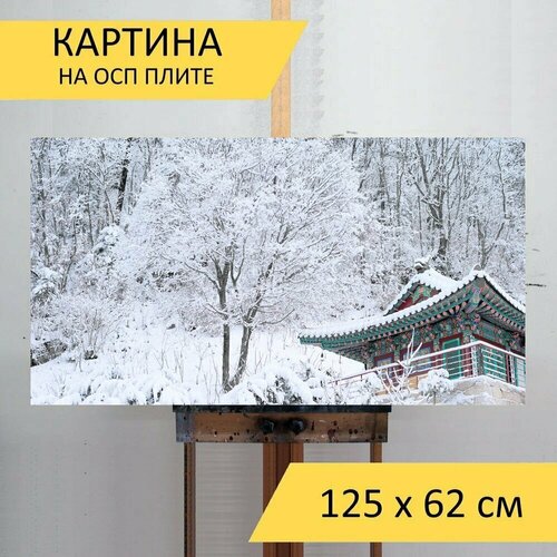 Картина на ОСП 125х62 см. "Снег, белый, корея" горизонтальная, для интерьера, с креплениями