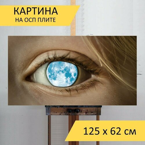 Картина на ОСП 125х62 см. "Глаз, луна, посмотреть" горизонтальная, для интерьера, с креплениями