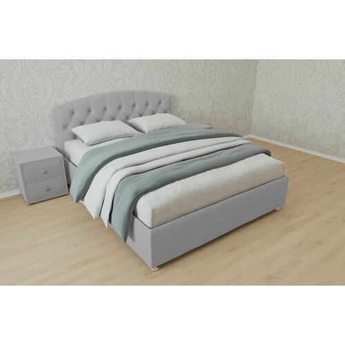 Двуспальная кровать Берлин 140x200 основание металлическое с ламелями велюр серый ножки 13 см хром