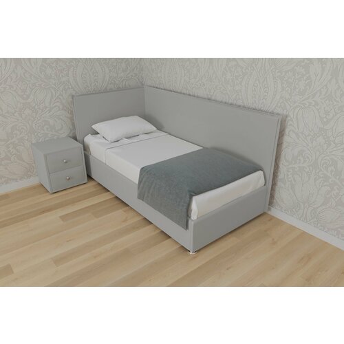 Двуспальная кровать Сеул 140x200 с подъемным механизмом и с коробом для белья велюр серый без ножек угол правый