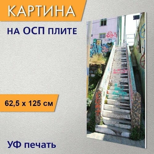 Вертикальная картина на ОСП "Лестницы, городское искусство, вальпараисо" 62x125 см. для интерьериа