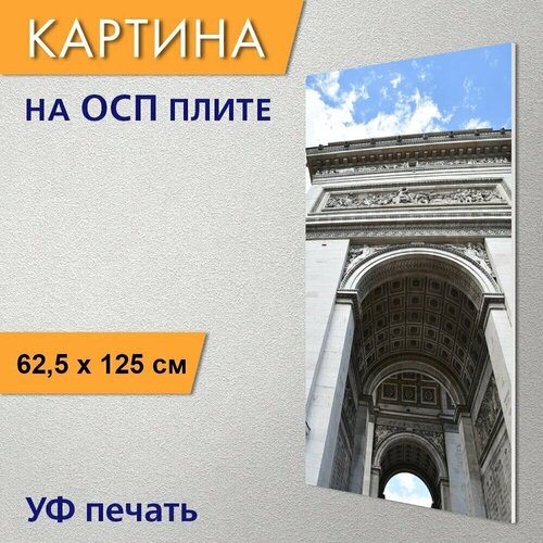 Вертикальная картина на ОСП "Париж, архитектура, памятник" 62x125 см. для интерьериа