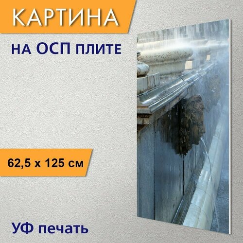 Вертикальная картина на ОСП "Фонтан, маскарон, вода" 62x125 см. для интерьериа