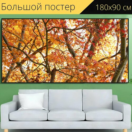 Большой постер "Осень, клен, листья" 180 x 90 см. для интерьера