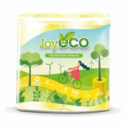 Туалетная бумага JOY ECO, 2сл, 4рул, жёлтая