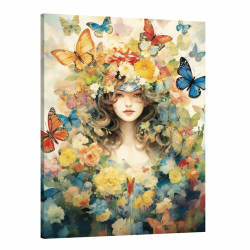 Интерьерная картина 50х70 "Портрет с бабочками"