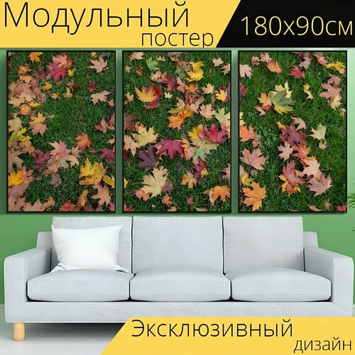 Модульный постер "Листья, падение, разнообразие цветов" 180 x 90 см. для интерьера