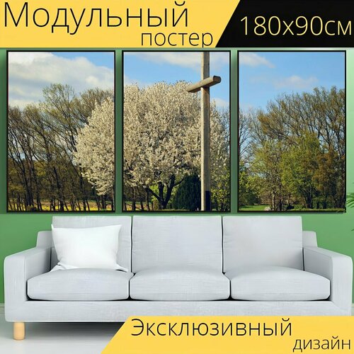 Модульный постер "Пересекать, кладбище, весна" 180 x 90 см. для интерьера