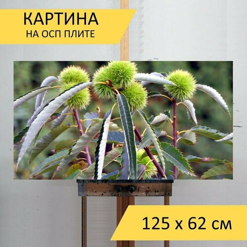 Картина на ОСП 125х62 см. "Лес, эльзас, каштаны" горизонтальная, для интерьера, с креплениями