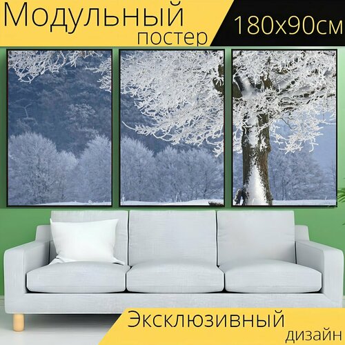 Модульный постер "Зима, дерево, банк" 180 x 90 см. для интерьера
