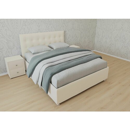 Двуспальная кровать Венеция 160x200 основание металлическое с ламелями велюр белый ножки 13 см хром