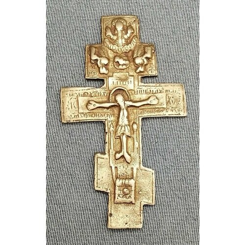 Крест киотный Распятье Христово, бронза, Российская империя, размеры 10,5х6 см, 1850-1900 гг.