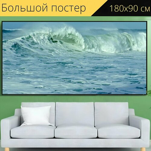 Большой постер "Волны, океан, море" 180 x 90 см. для интерьера