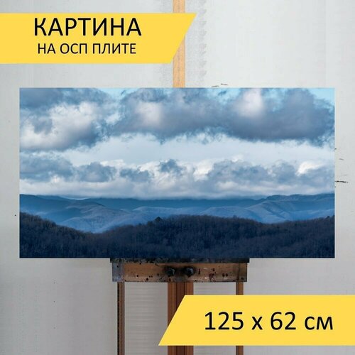 Картина на ОСП 125х62 см. "Зима, гора, аппалачи" горизонтальная, для интерьера, с креплениями