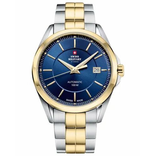 Наручные часы SWISS MILITARY BY CHRONO Chrono Мужские швейцарские механические SMA34085.07 с гарантией, золотой, синий